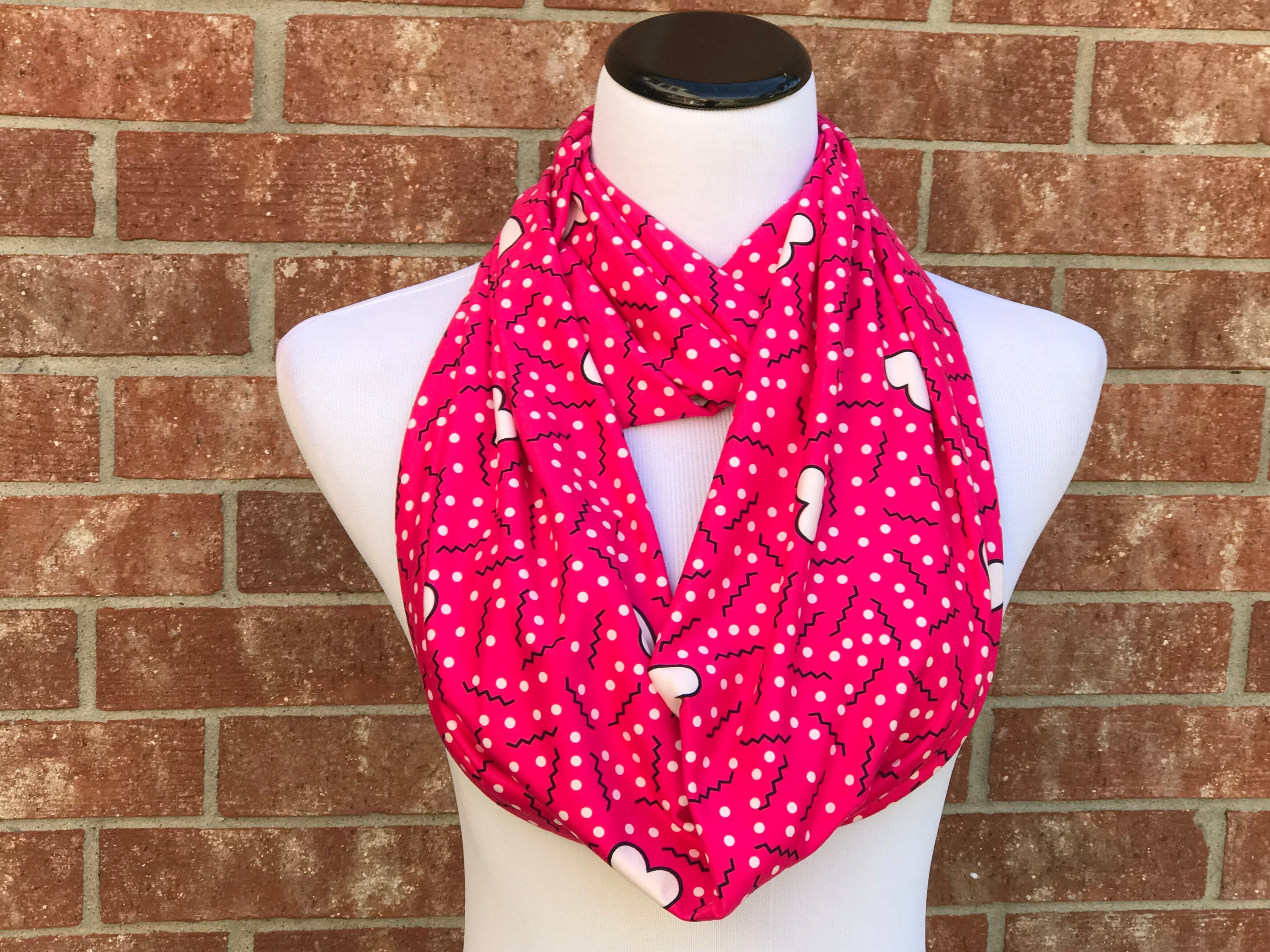 Hearts Scarf Valentine's Day Scarf Pink White Loop Scarf Polka Dot Red ...