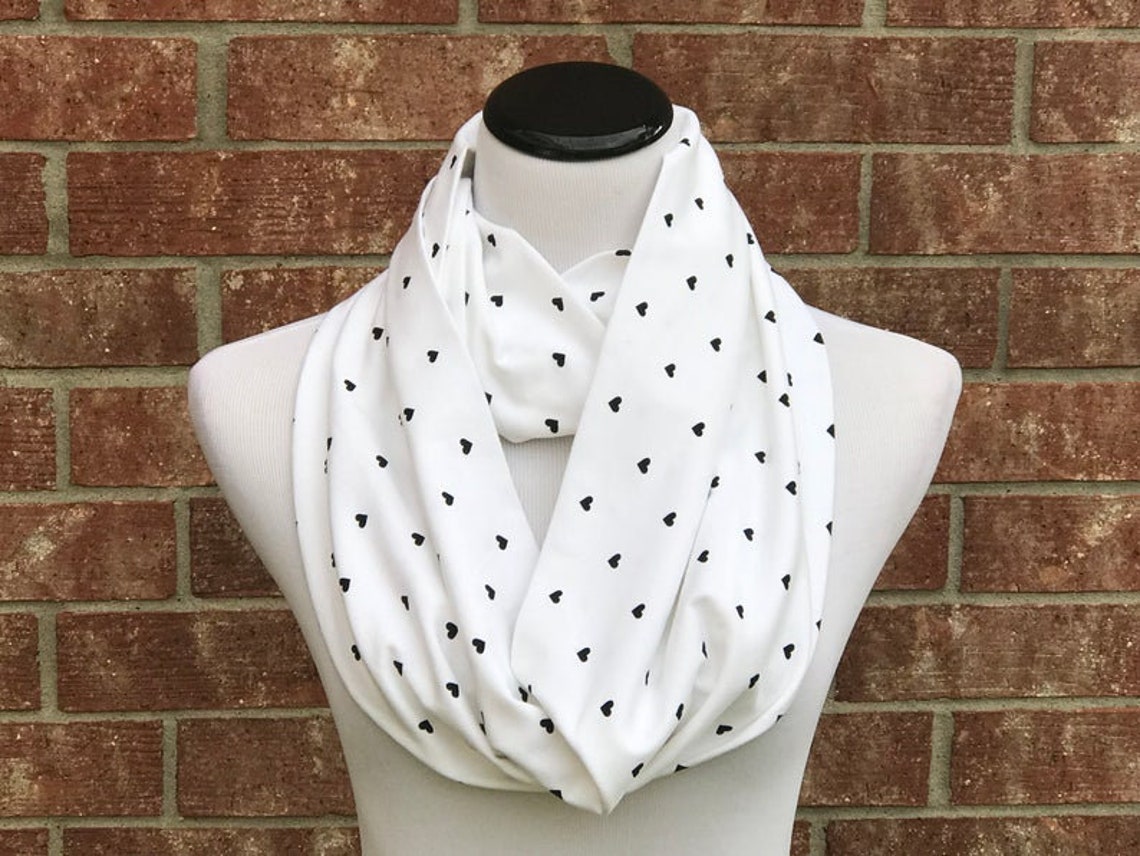 Valentine's Day Scarf Black Hearts Scarf Infinity Scarf | Etsy