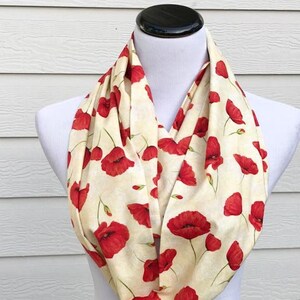 Poppy Scarf Ivory Cream Red Poppy Scarf Infinity Scarf Floral Scarf ...