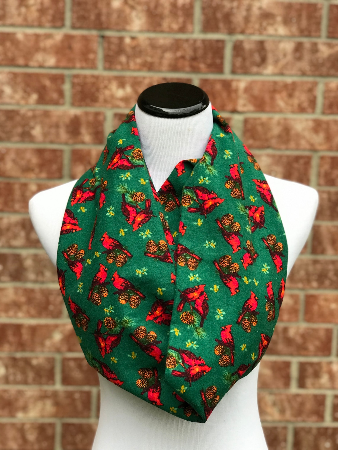 Christmas Scarf Red Cardinal Birds Green Red Infinity Scarf - Etsy