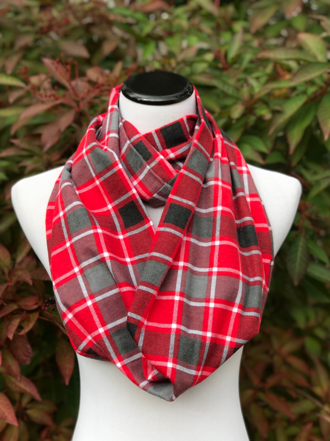 Plaid Flannel Infinity Scarf Christmas Scarf Red Gray Buffalo Plaids ...