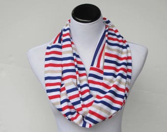 Nautical Scarf Red Blue White Stripes and Sailboats Infinity | Etsy