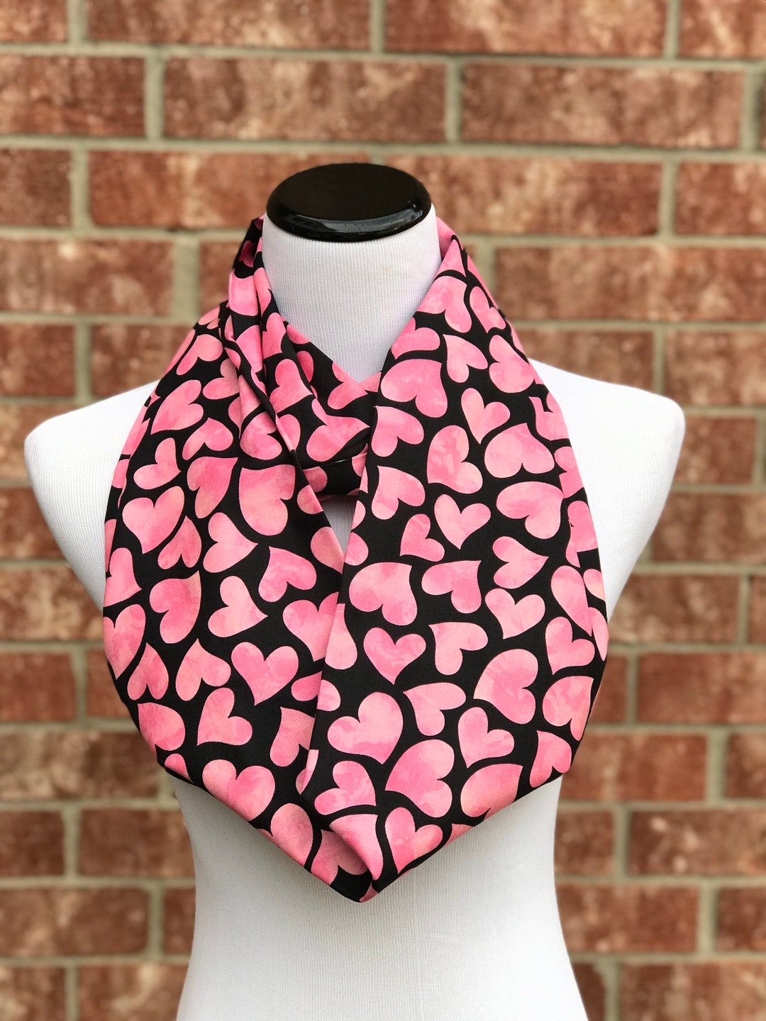 Hearts Scarf Valentine's Day Scarf Infinity Scarf Pink Fuchsia Black ...