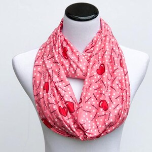 Valentine's Day Scarf Pink Red Hearts Scarf Loop Scarf White Polka Dot ...
