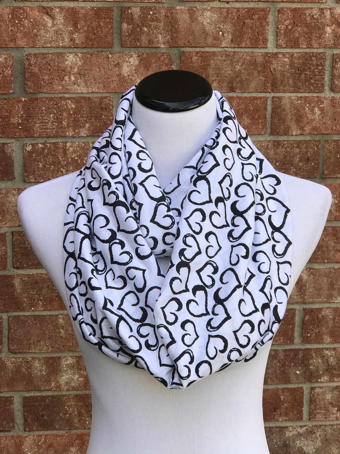 Black Hearts Scarf Valentine's Day Infinity Scarf Loop | Etsy