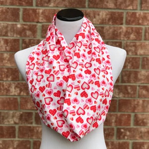Hearts Scarf Valentine's Day Scarf Infinity Scarf White Pink Red Hearts ...