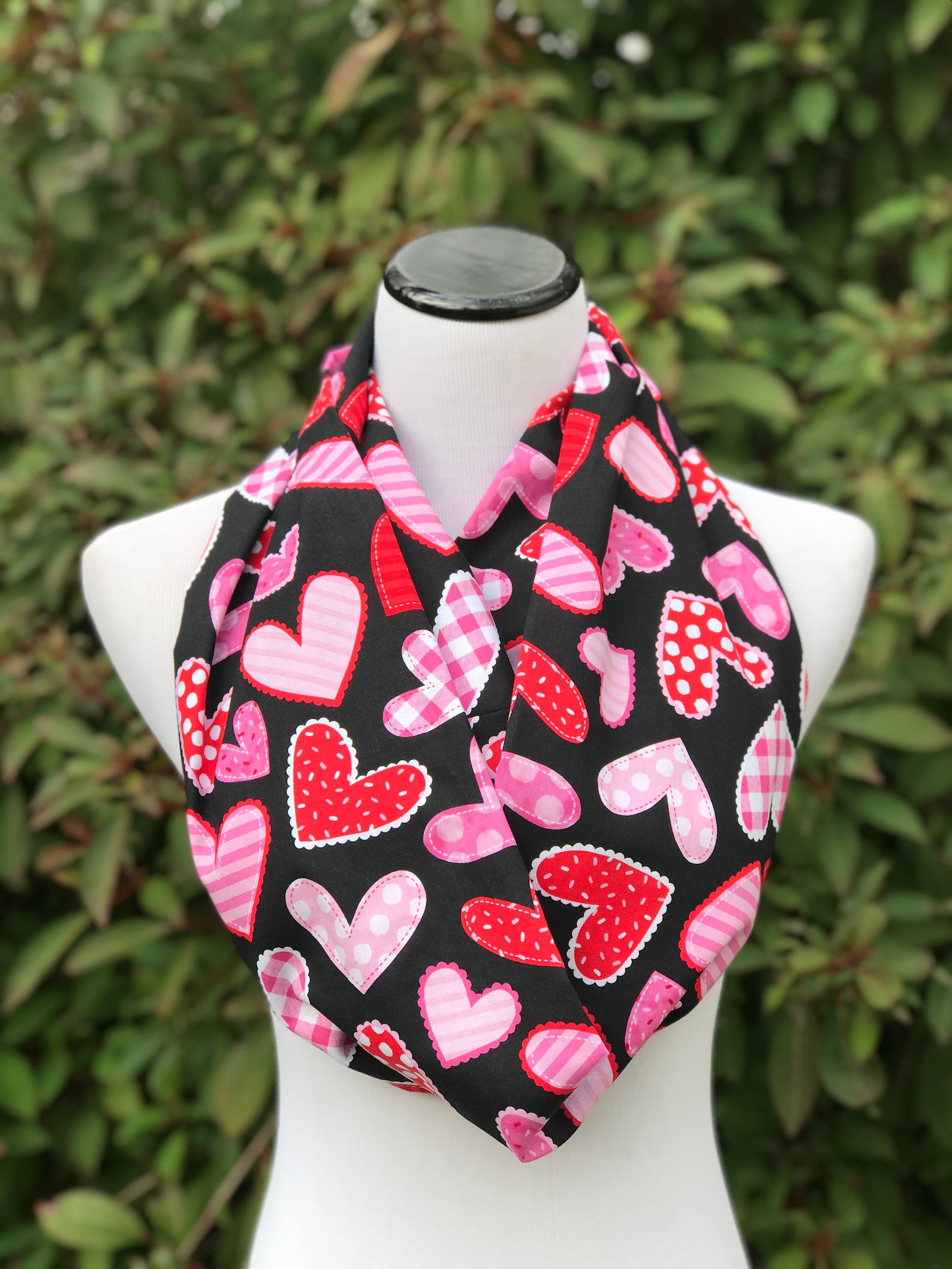 Hearts Scarf Valentine's Day Scarf Infinity Scarf Red Pink - Etsy