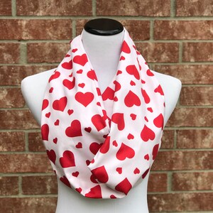 Hearts Scarf Valentine's Day Scarf Infinity Scarf White Red Hearts ...