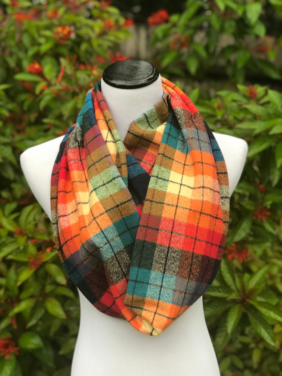 Plaid Scarf Mustard Yellow Burgundy Brown Orange Teal Rustic Infinity ...