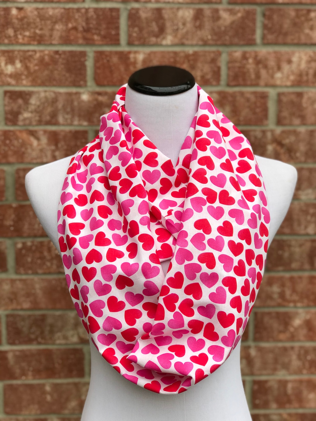 Hearts Scarf Valentine's Day Scarf Infinity Scarf White Red Pink ...