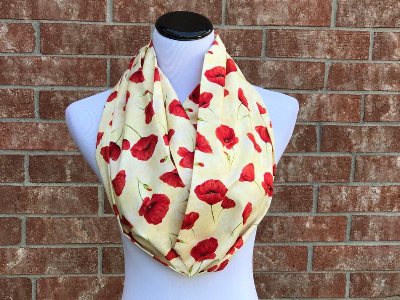 Poppy Scarf Ivory Cream Red Poppy Scarf Infinity Scarf Floral - Etsy