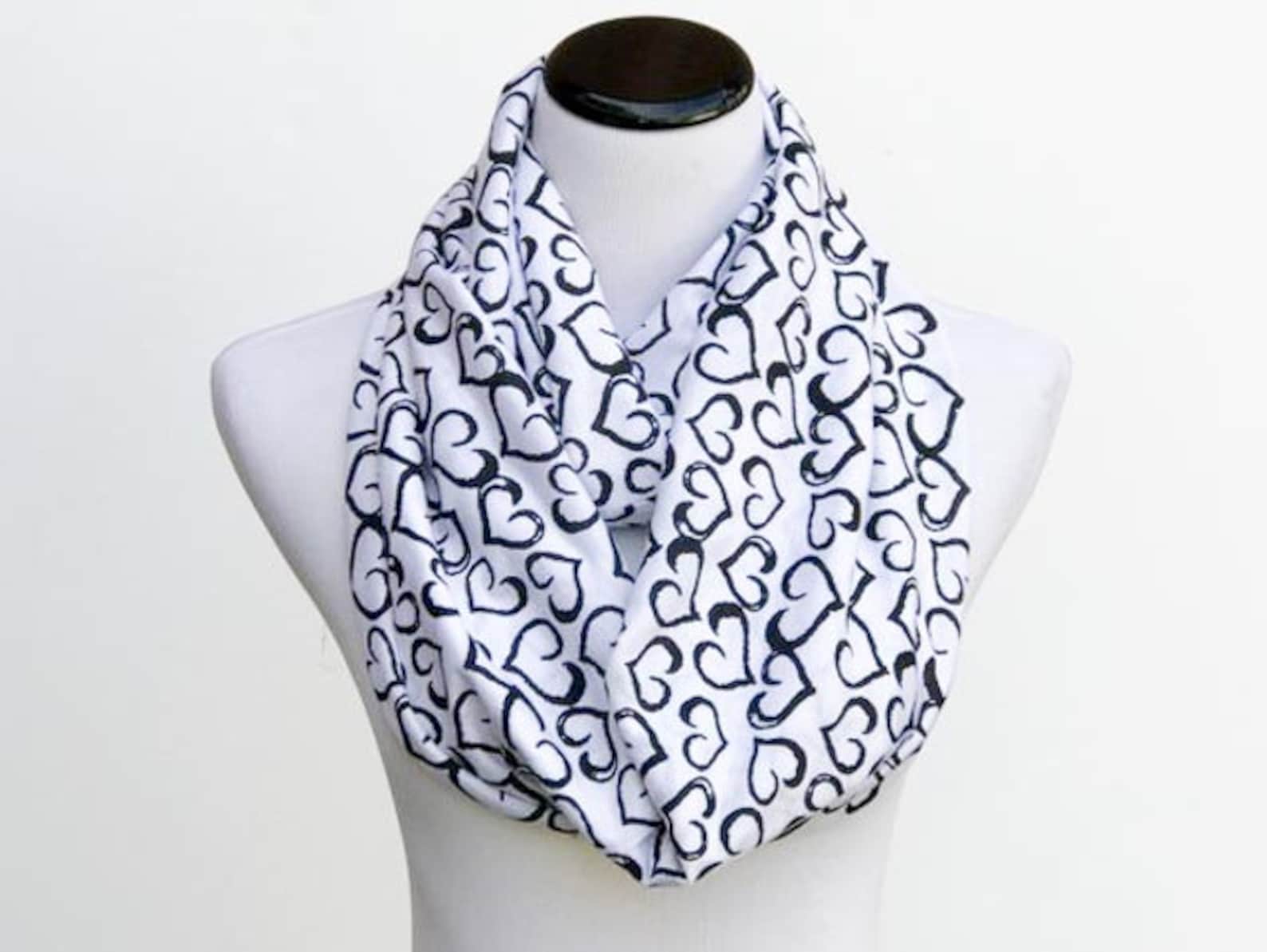 Black Hearts Scarf Valentine's Day Infinity Scarf Loop | Etsy