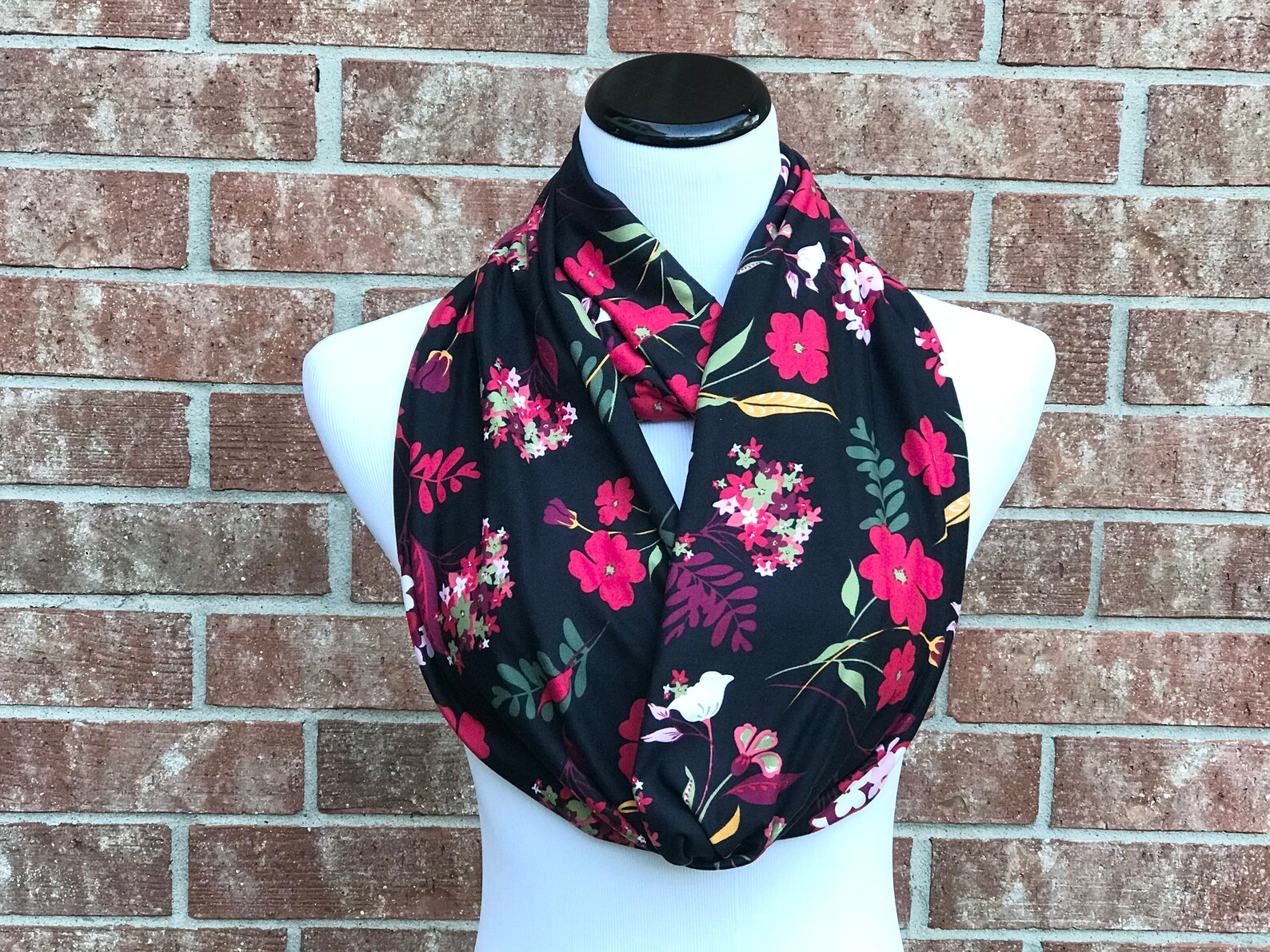 Floral Scarf Black Red Pink Yellow Autumn Flowers Scarf Infinity Scarf ...