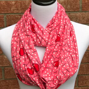 Valentine's Day Scarf Pink Red Hearts Scarf Loop Scarf White Polka Dot ...