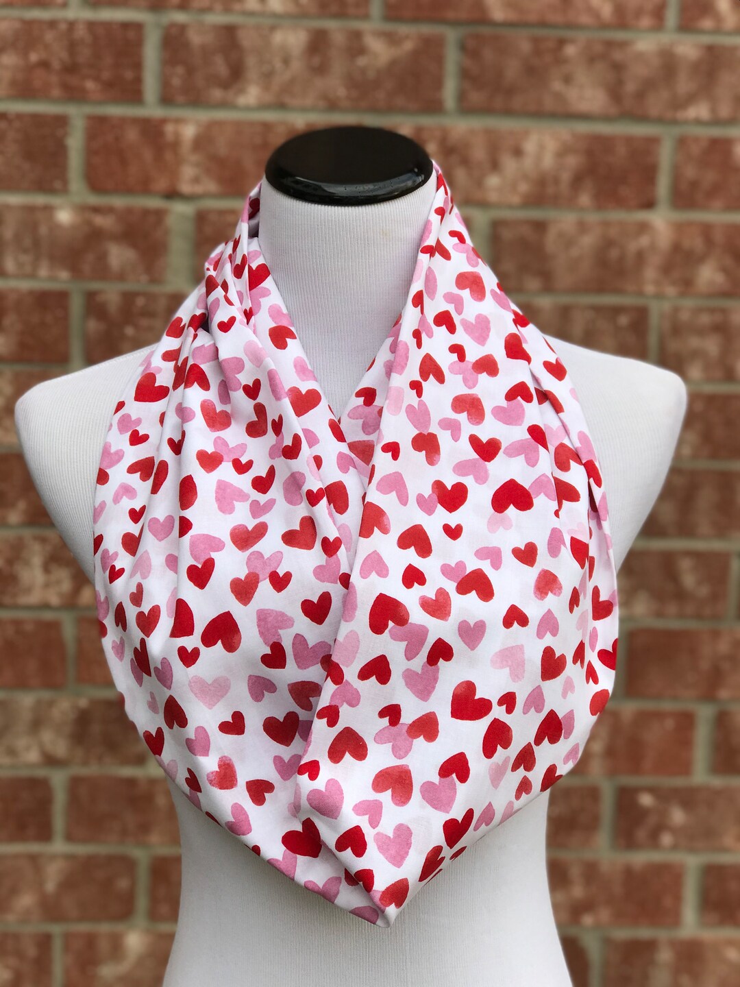 Hearts Scarf Valentine's Day Scarf Infinity Scarf White Pink Red Hearts ...