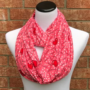 Valentine's Day Scarf Pink Red Hearts Scarf Loop Scarf White Polka Dot ...