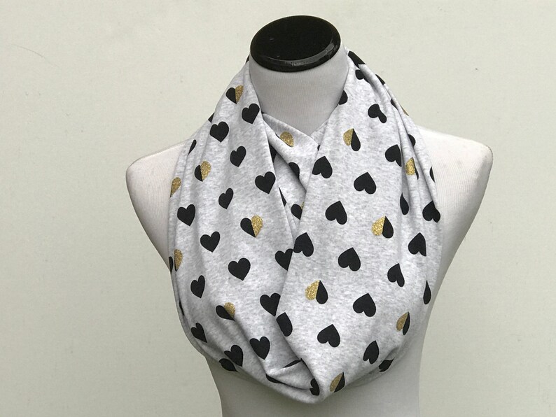 Golden Black Hearts Scarf Loop Scarf Gray & Black Scarf Heart - Etsy