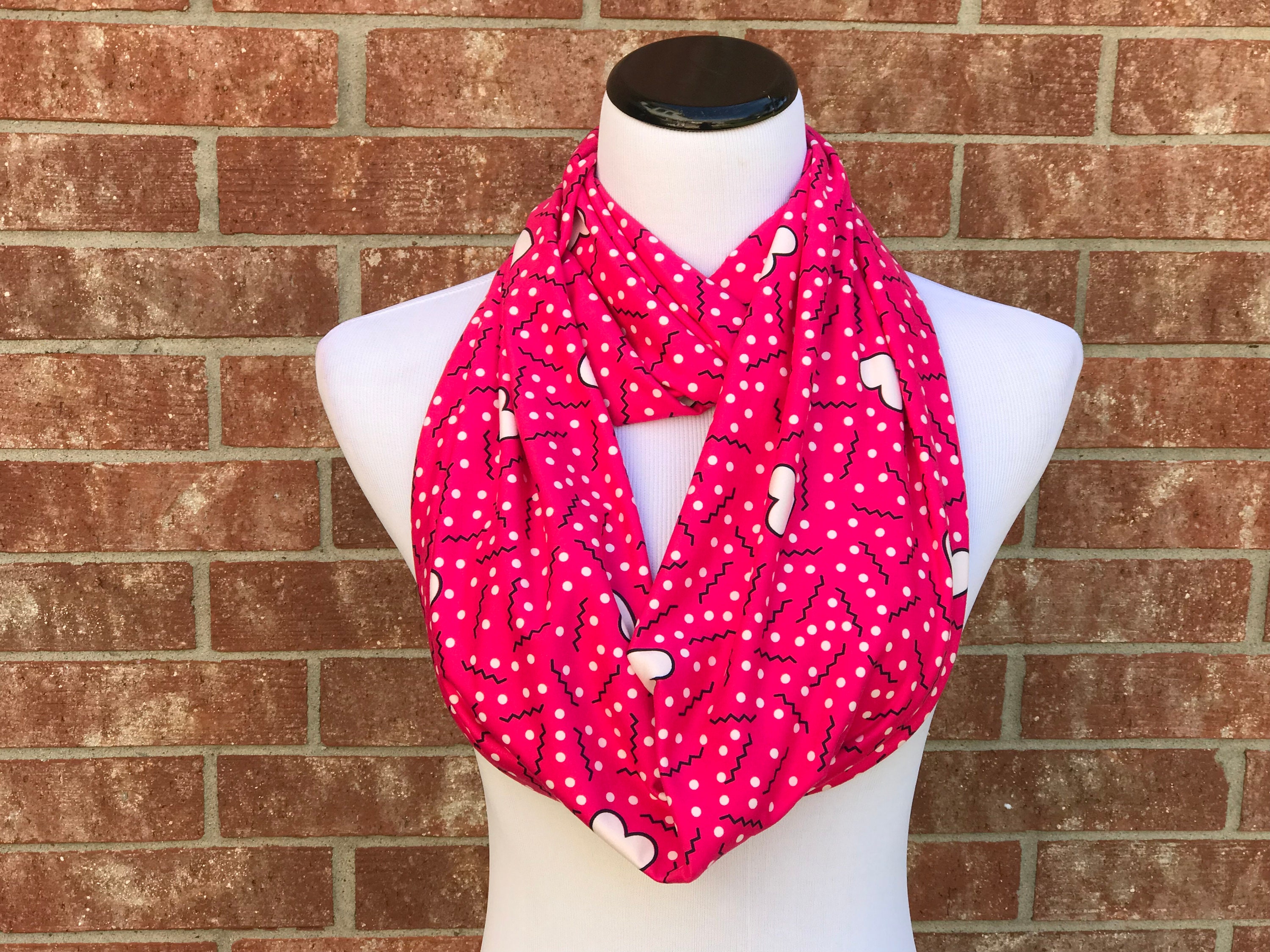 Hearts Scarf Valentine's Day Scarf Pink White Loop Scarf - Etsy UK
