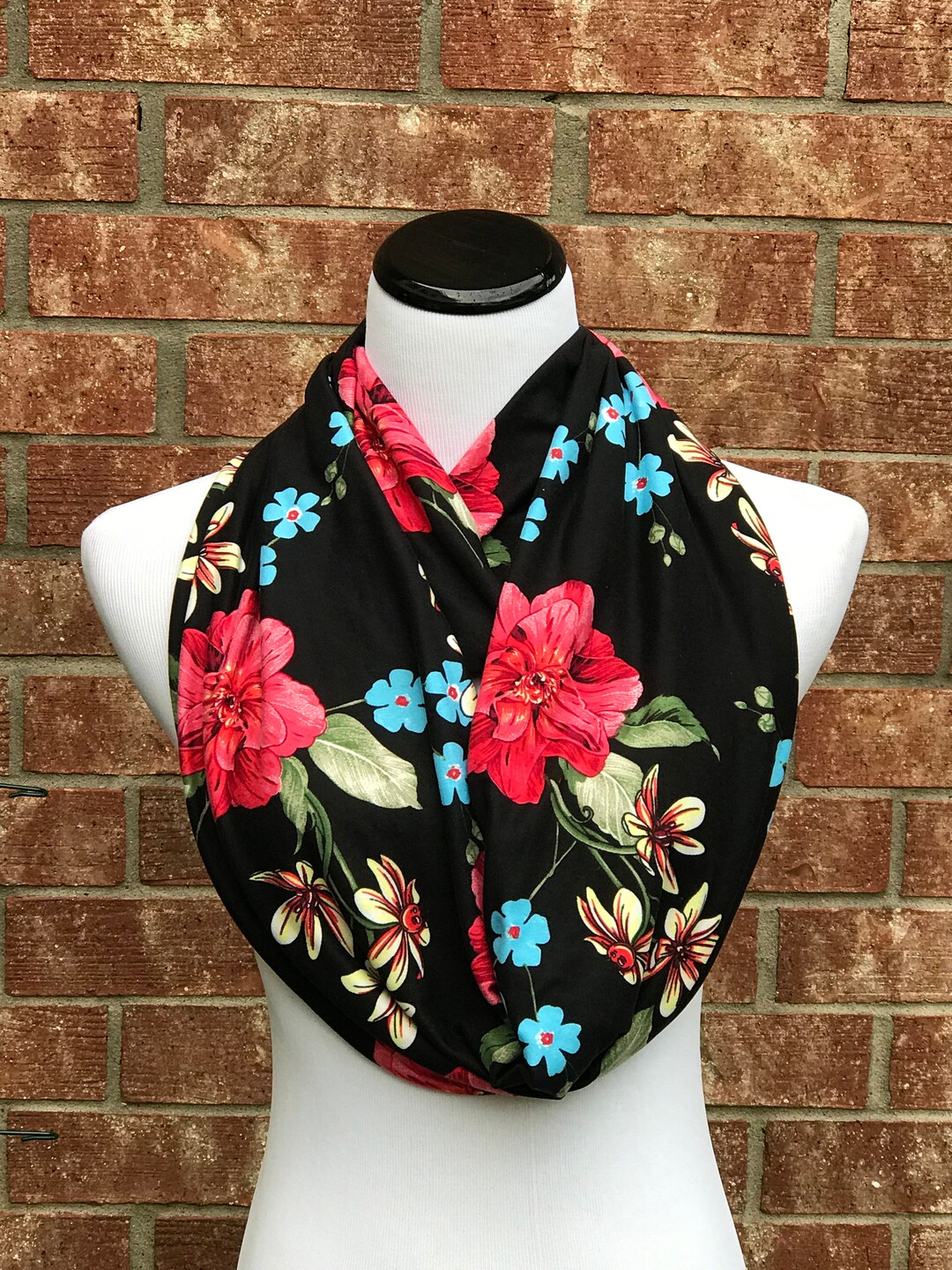 Floral Scarf Coral Black Pink Green Blue Scarf Infinity Scarf Loop ...