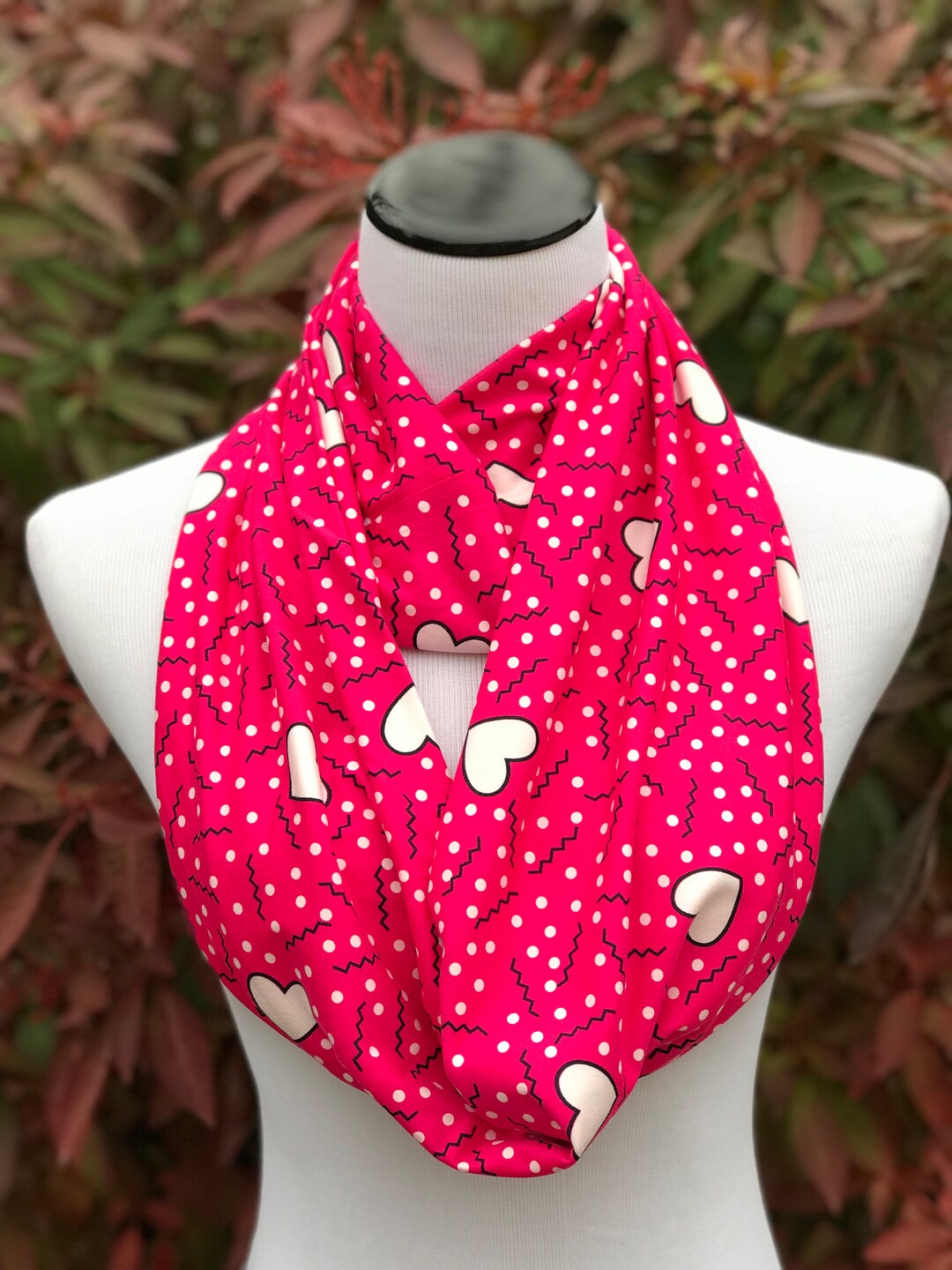 Hearts Scarf Valentine's Day Scarf Pink White Loop Scarf Polka Dot Red ...