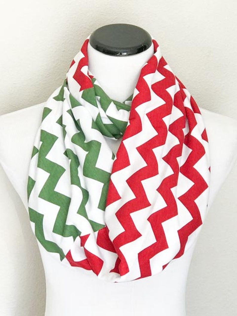 Red Green Scarf Christmas Scarf Chevron Infinity Scarf Colorblock Scarf ...