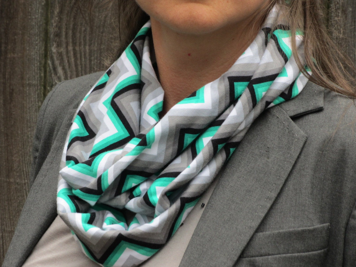 Gray scarf chevron infinity scarf zig zag scarf Infinity scarf | Etsy