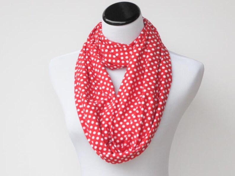 Red scarf Infinity scarf red white polka dots soft cotton | Etsy