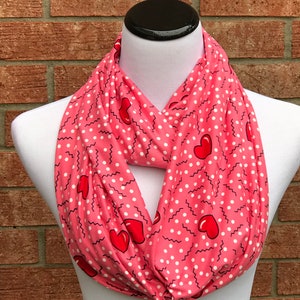 Valentine's Day Scarf Pink Red Hearts Scarf Loop Scarf White Polka Dot ...