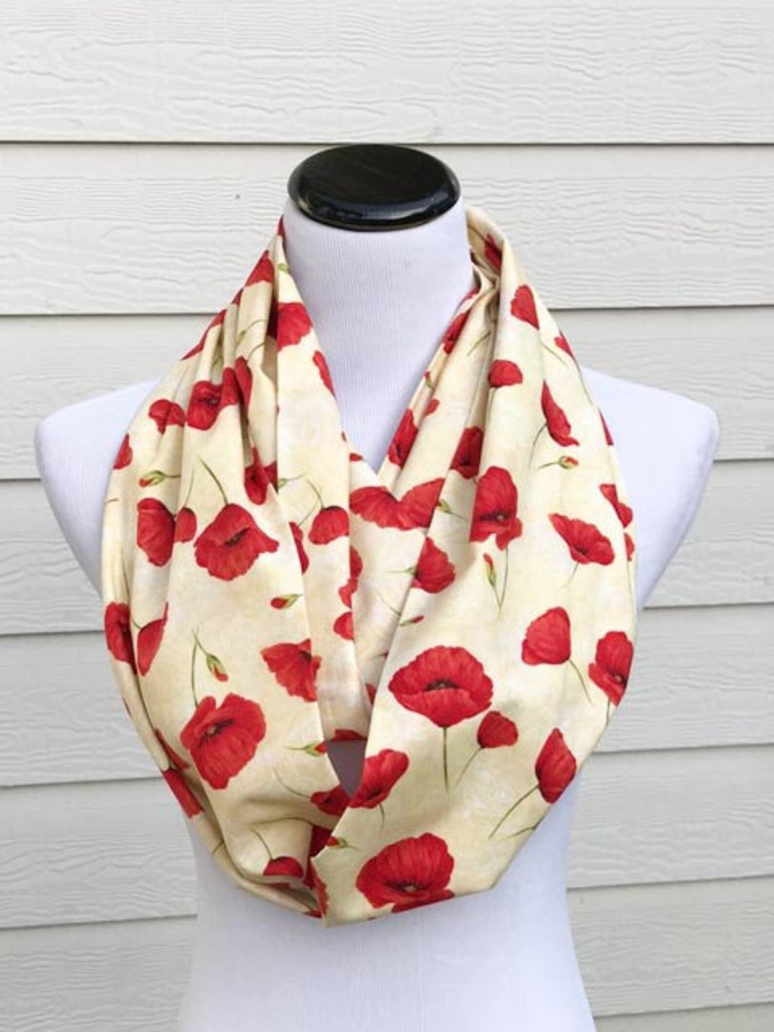 Poppy Scarf Ivory Cream Red Poppy Scarf Infinity Scarf Floral - Etsy