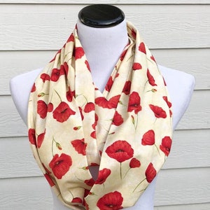 Poppy Scarf Ivory Cream Red Poppy Scarf Infinity Scarf Floral Scarf ...