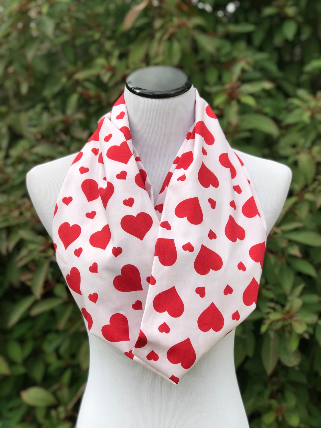 Hearts Scarf Valentine's Day Scarf Infinity Scarf White Red Hearts ...