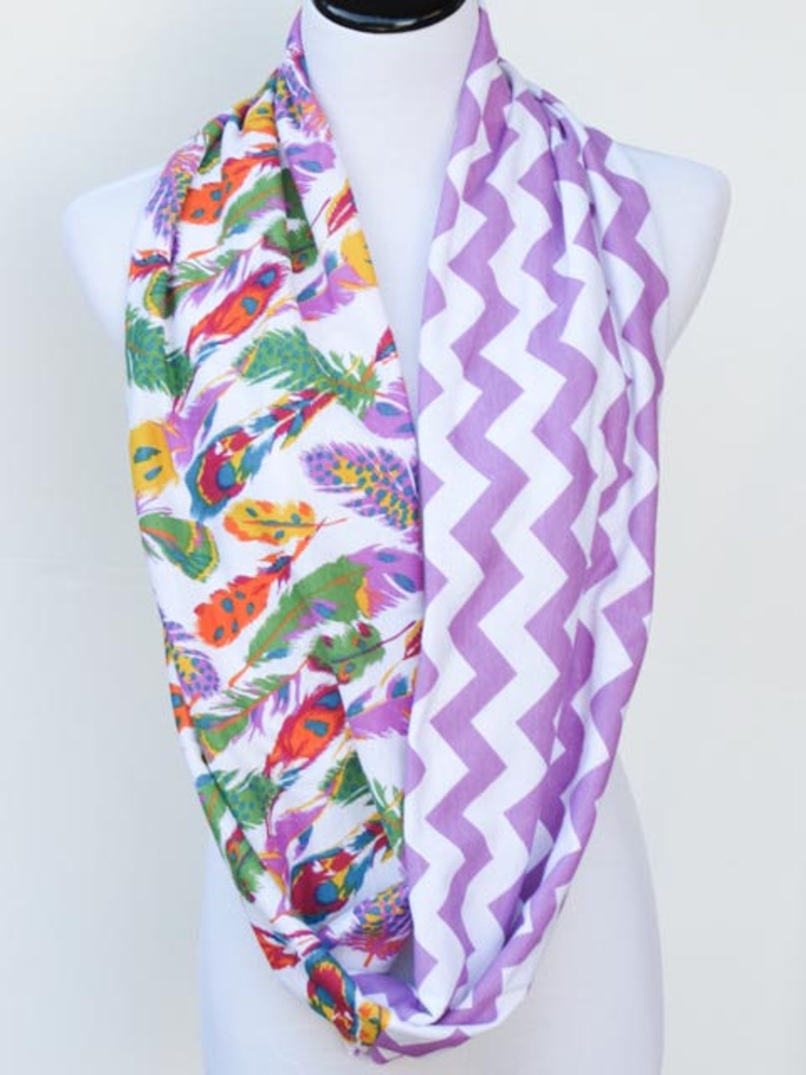 Feathers Print Scarf Chevron & Feather Color Block Infinity - Etsy