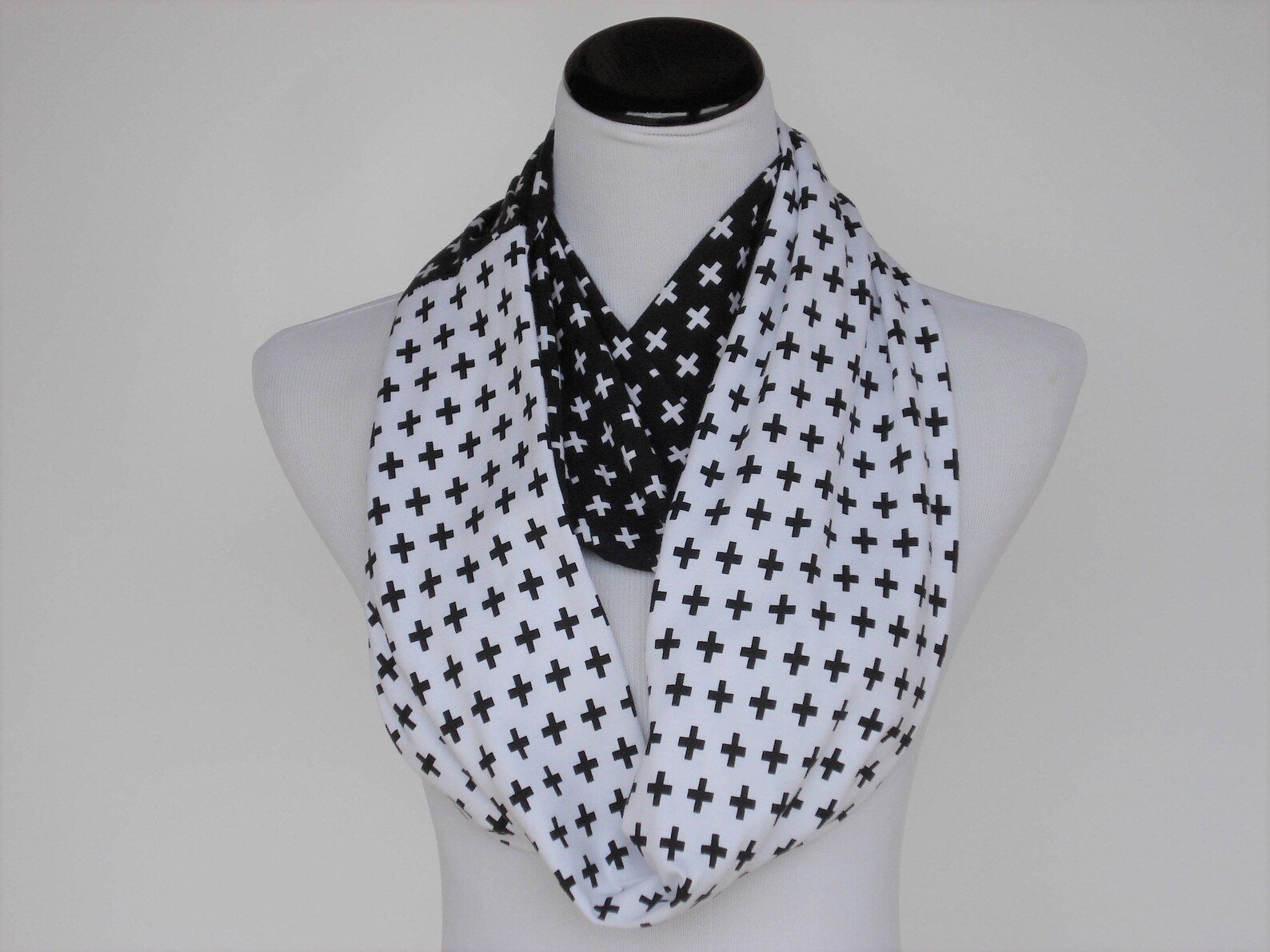 Black White Scarf Infinity Scarf Cross Scarf Swiss Cross Scarf | Etsy