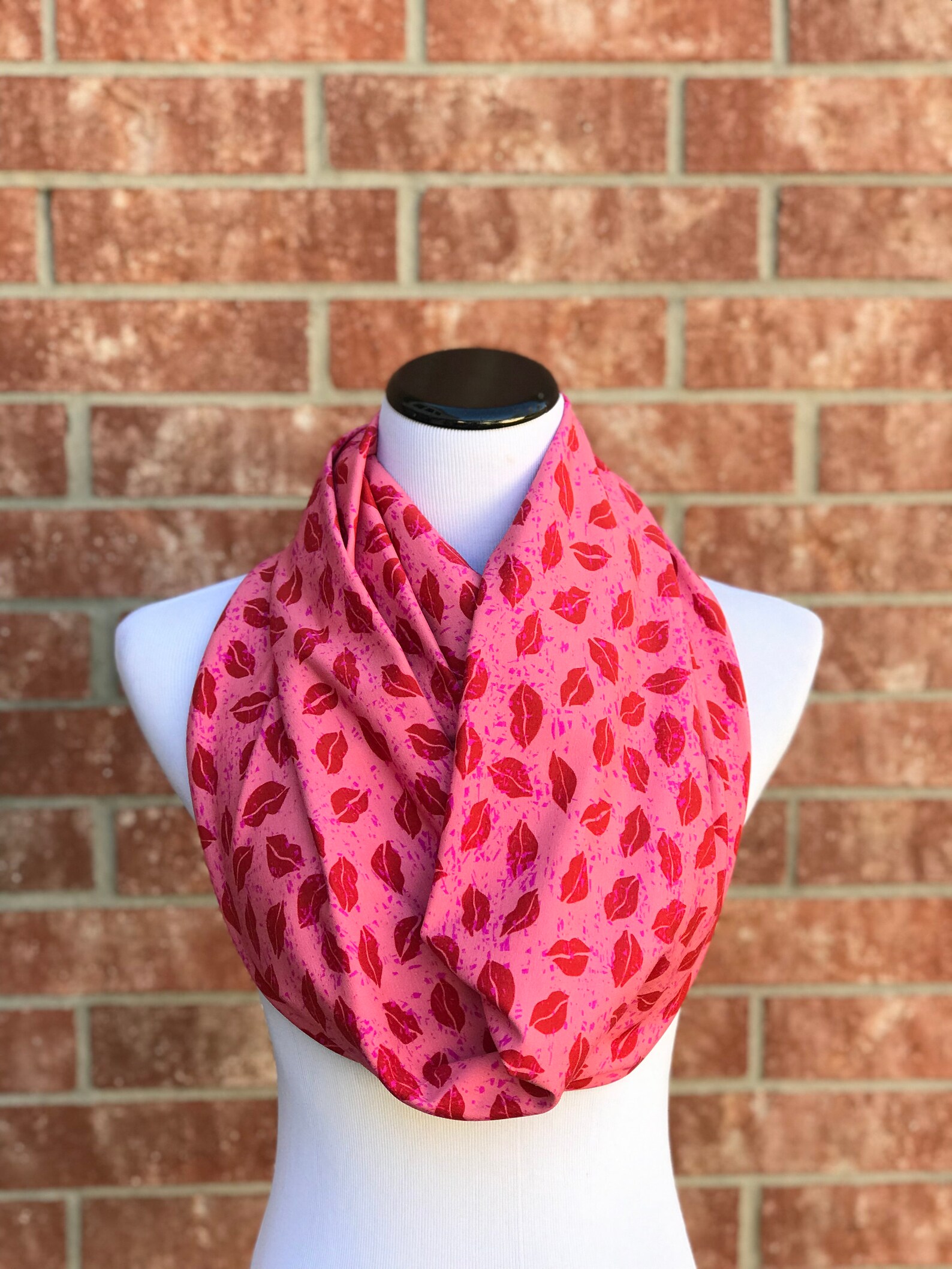 Pink Red Lips & Kisses Scarf Loop Scarf Jersey Knit Scarf Valentine's ...