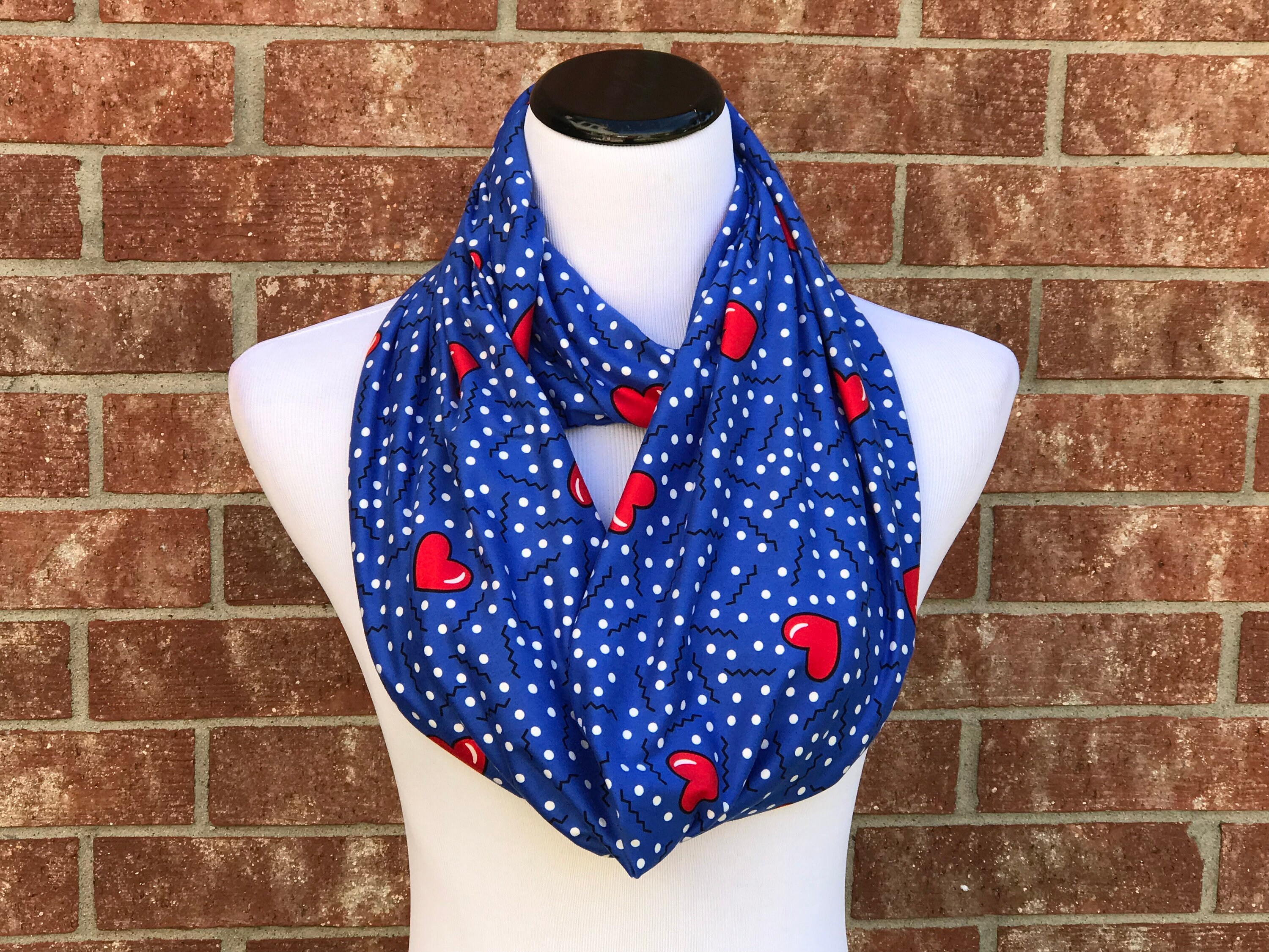 Red Hearts Scarf Valentine's Day Scarf Royal Blue Scarf | Etsy