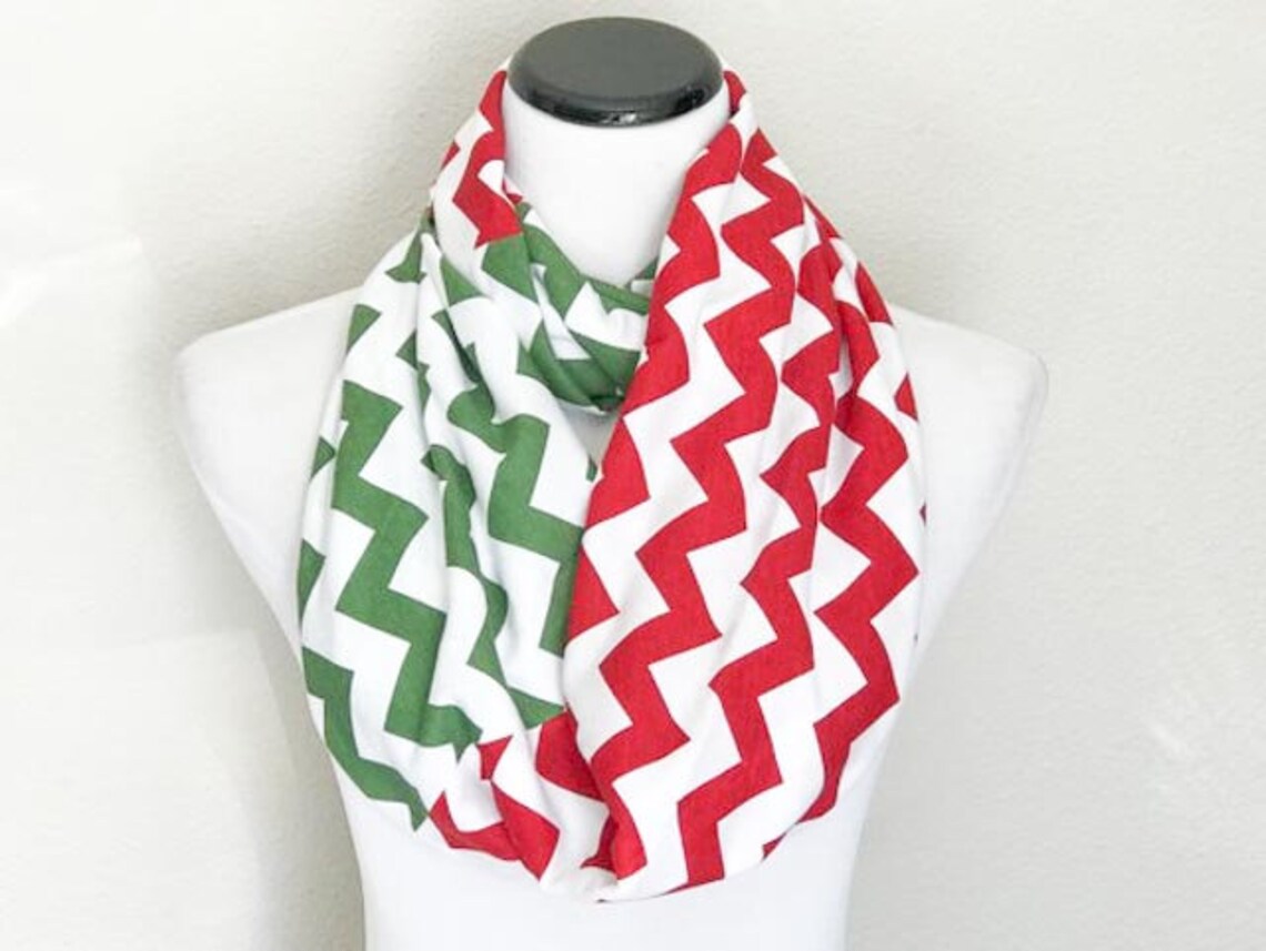 Red Green Scarf Christmas Scarf Chevron Infinity Scarf | Etsy