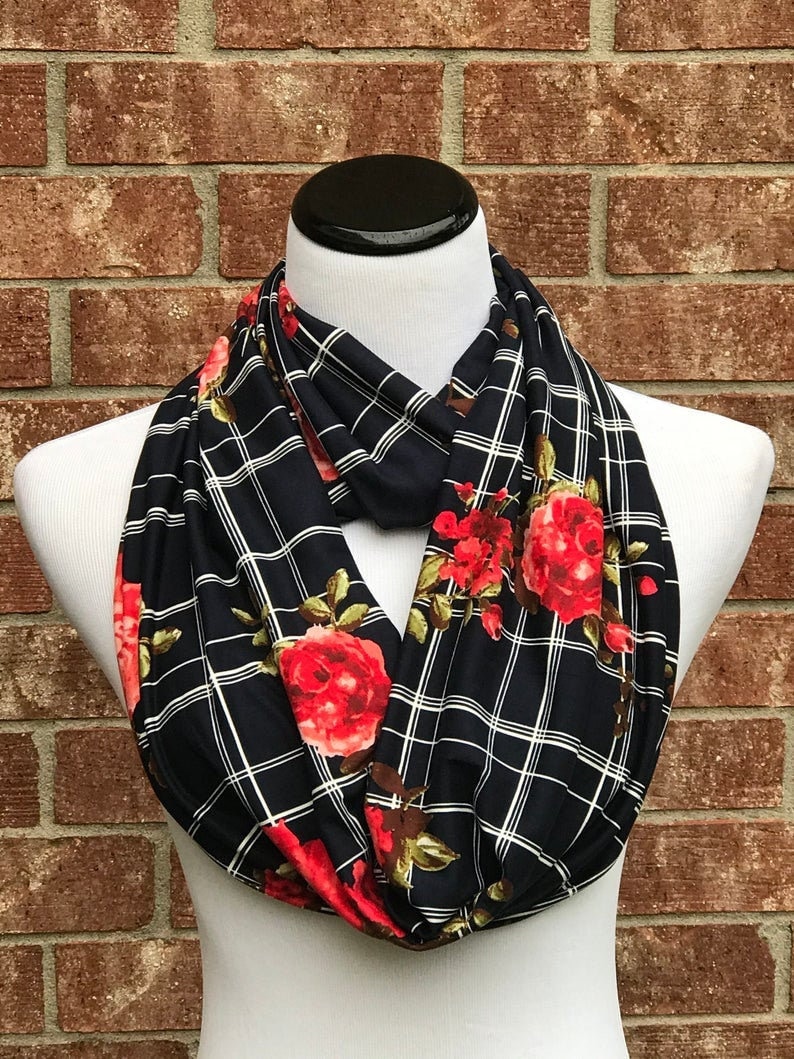 Navy Blue Floral Scarf Red Roses Flowers Scarf Infinity Scarf - Etsy