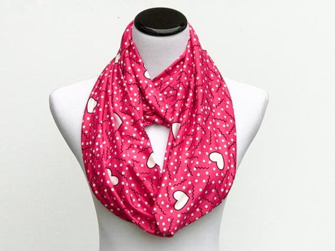 Hearts Scarf Valentine's Day Scarf Pink White Loop Scarf - Etsy UK