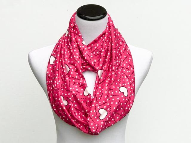 Hearts Scarf Valentine's Day Scarf Pink White Loop Scarf Polka Dot Red ...