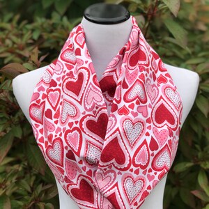 Hearts Scarf Valentine's Day Scarf Infinity Scarf White Pink Red Hearts ...