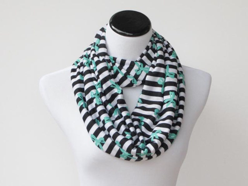 Stripes Scarf Infinity Scarf Black White Teal Bows & Stripes | Etsy