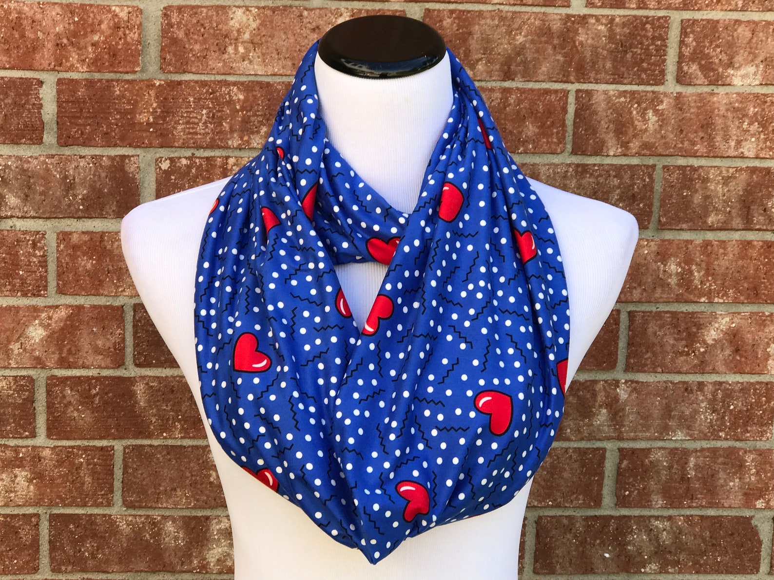 Red Hearts Scarf Valentine's Day Scarf Royal Blue Scarf | Etsy