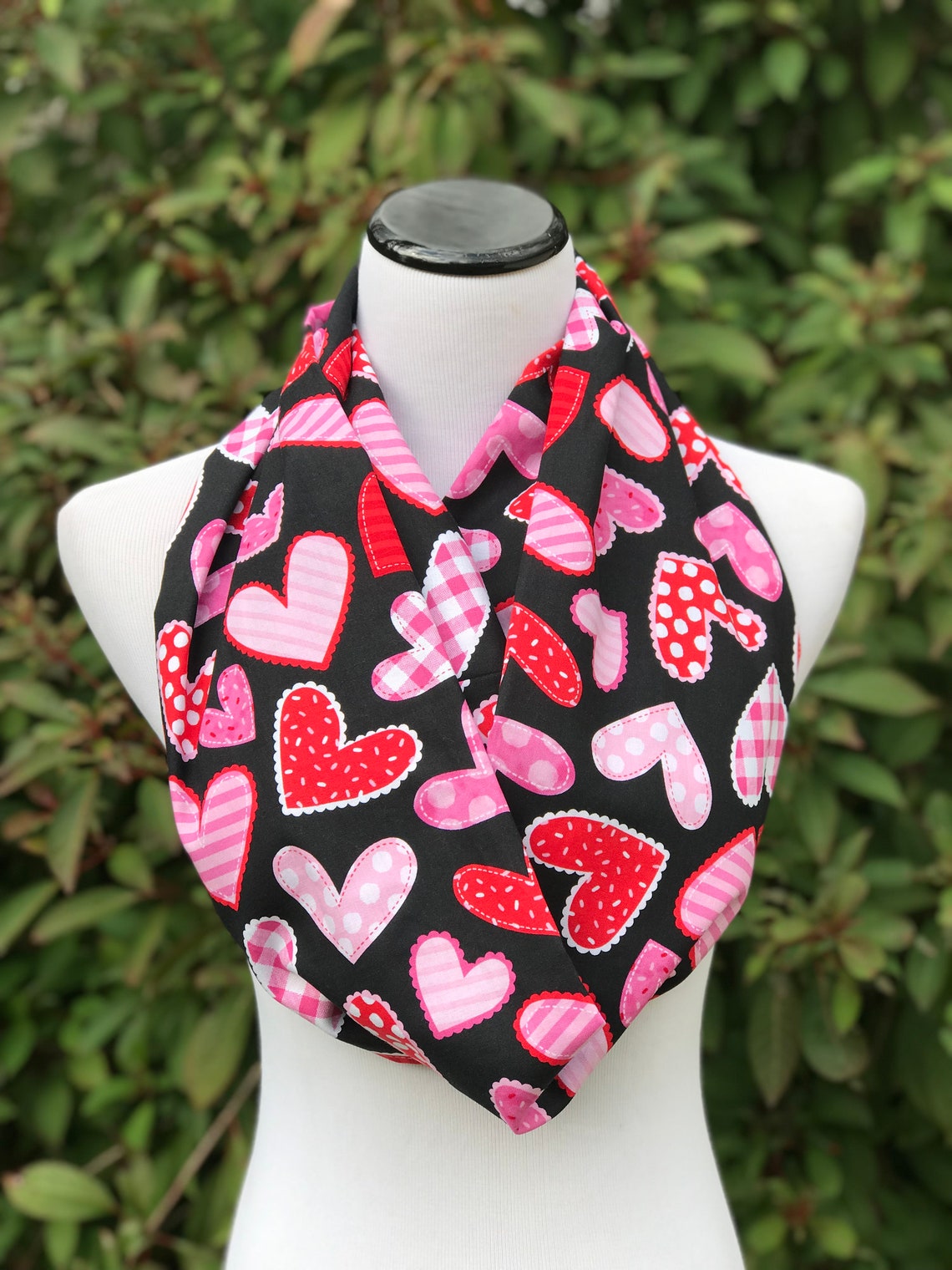 Hearts Scarf Valentine's Day Scarf Infinity Scarf Red Pink Fuchsia ...