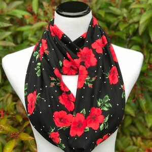 Poppy Scarf Red Black Floral Scarf Infinity Scarf Feminine - Etsy