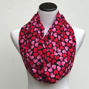 Hearts Scarf Valentine's Day Scarf Infinity Scarf Red Pink Fuchsia ...