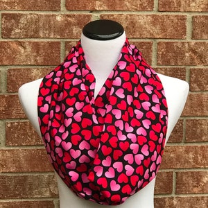 Hearts Scarf Valentine's Day Scarf Infinity Scarf Red Pink Fuchsia ...