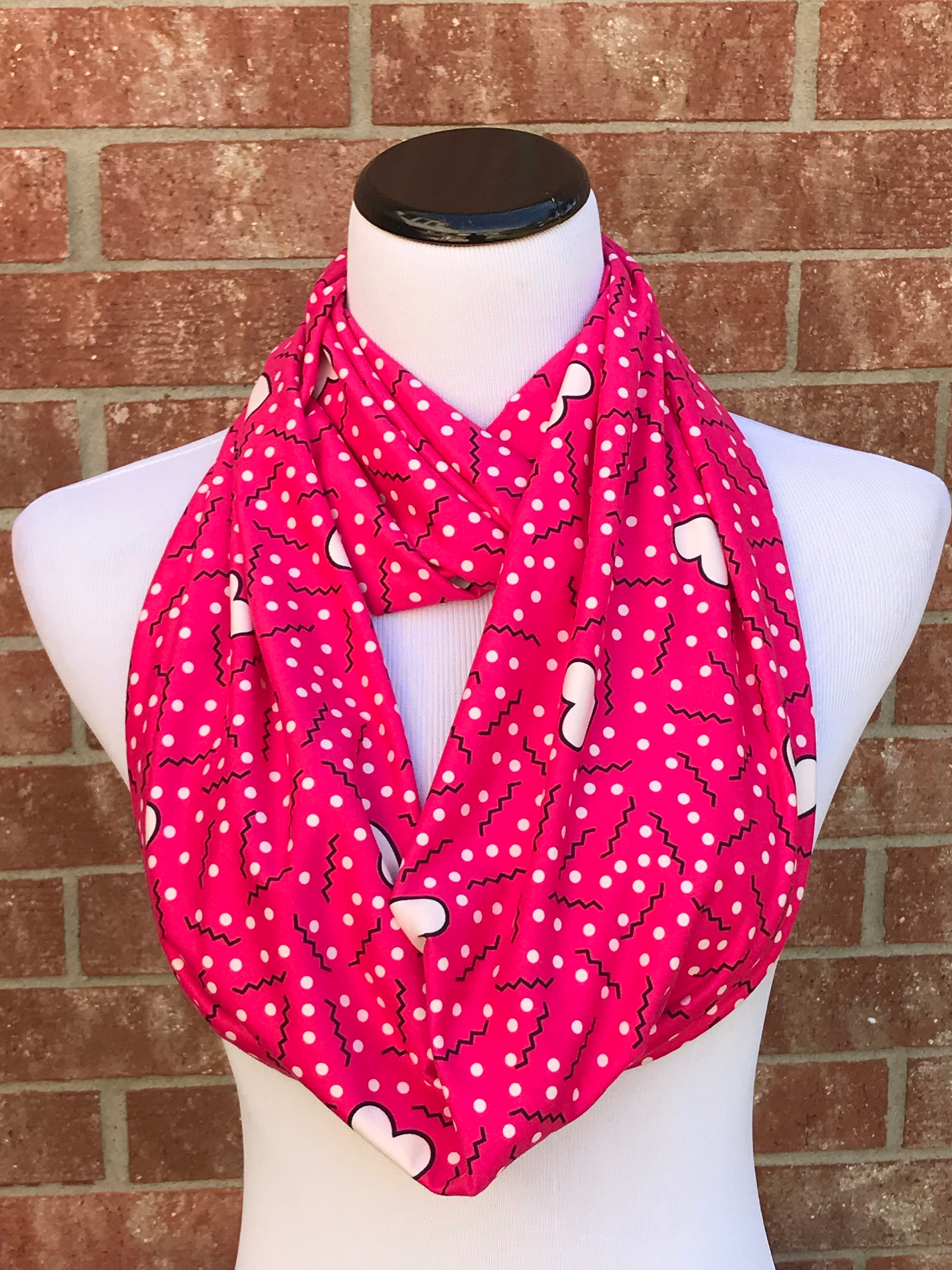 Hearts Scarf Valentine's Day Scarf Pink White Loop Scarf - Etsy UK