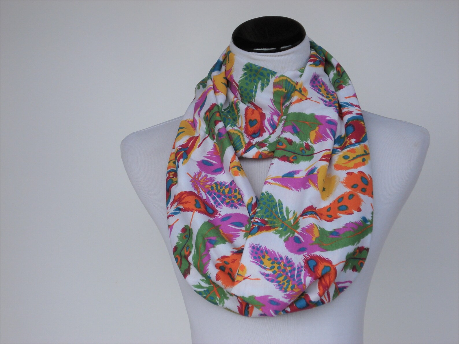 Feather Print Scarf Purple Green Orange Yellow Infinity Scarf - Etsy