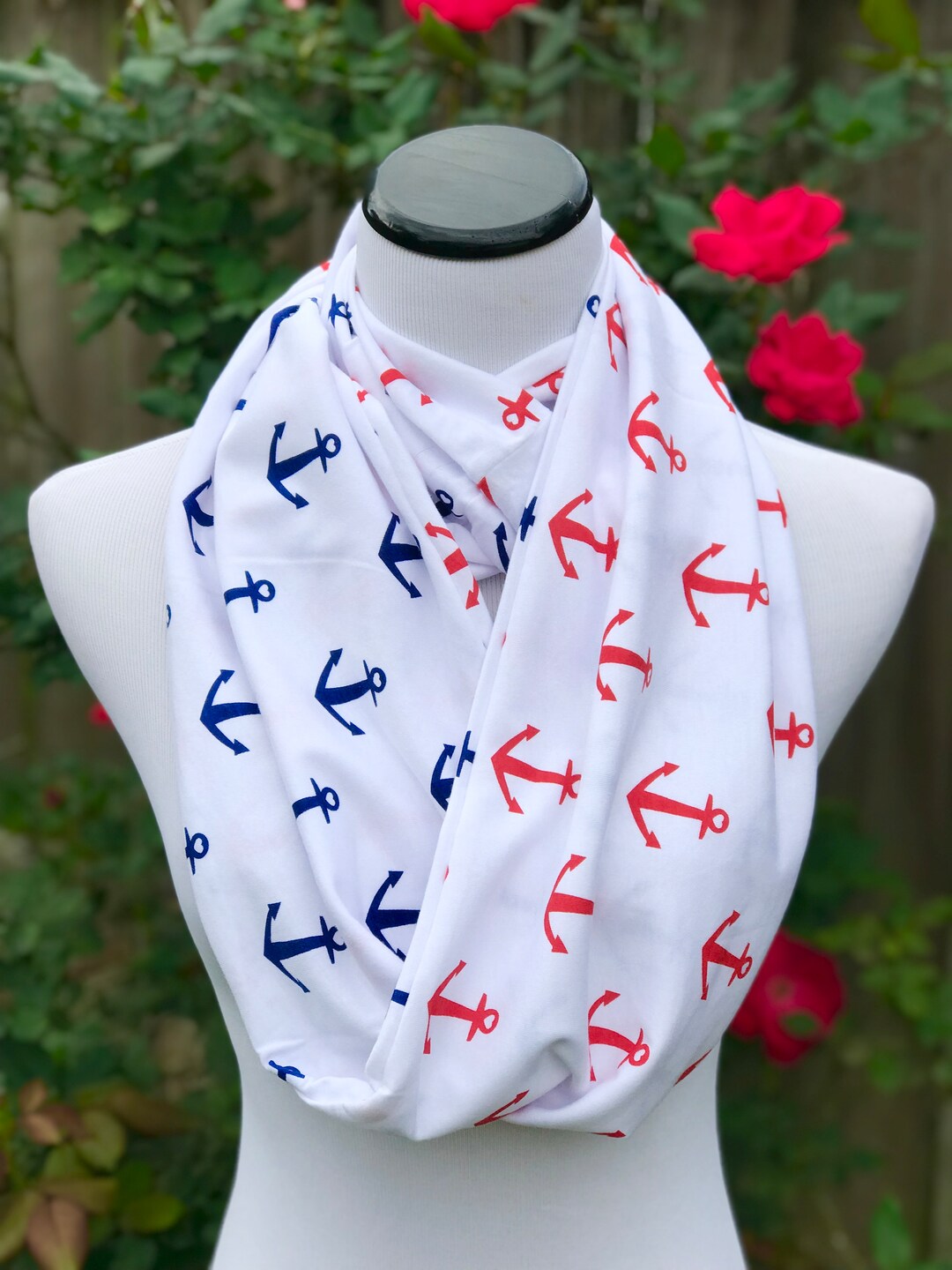 Nautical Scarf Reversible Infinity Scarf Red Navy Blue Anchor Scarf ...