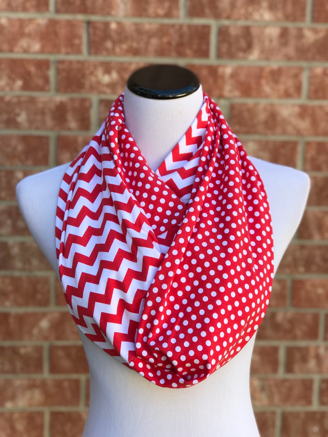 Infinity Scarf Red White Polka Dots and Chevron Scarf Circle Scarf Loop ...